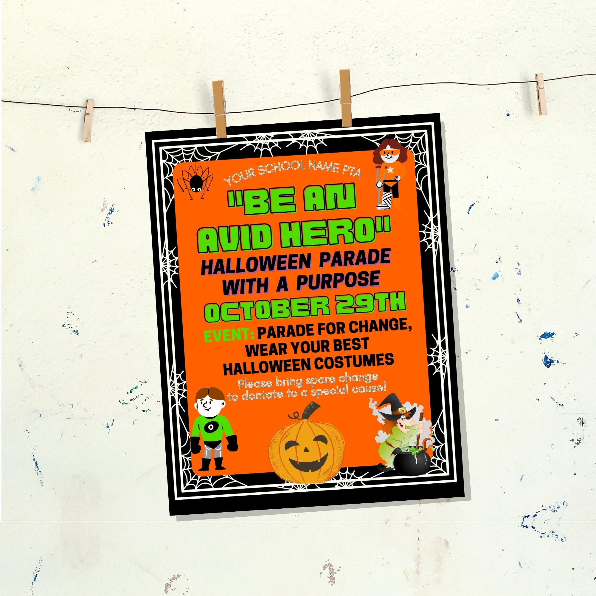 PTA PTO Halloween School Parade Flyer Editable Form, Parade With A ...