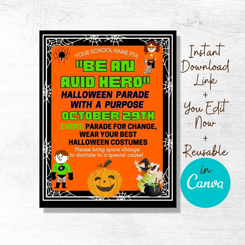 PTA PTO Halloween School Parade Flyer Editable Form, Parade With A ...