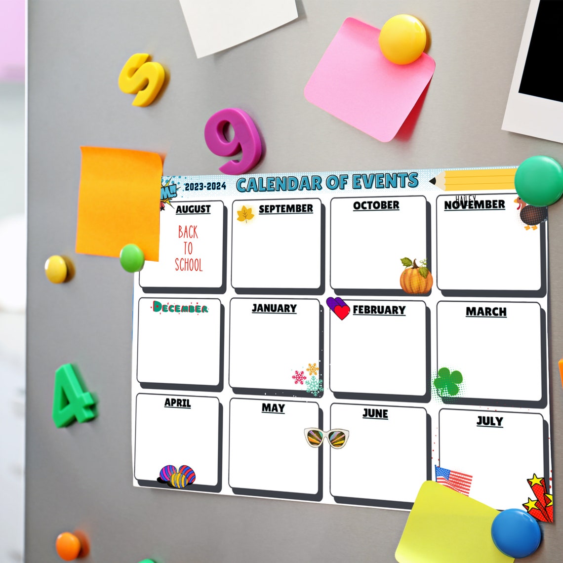 Kids Yearly Calendar Printable, Printable Calendars, Undated School ...