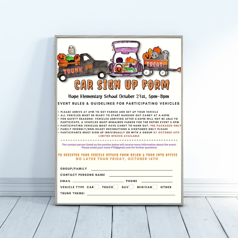 Trunk or Treat Sign Up, Editable in Canva Template, Digital Download ...