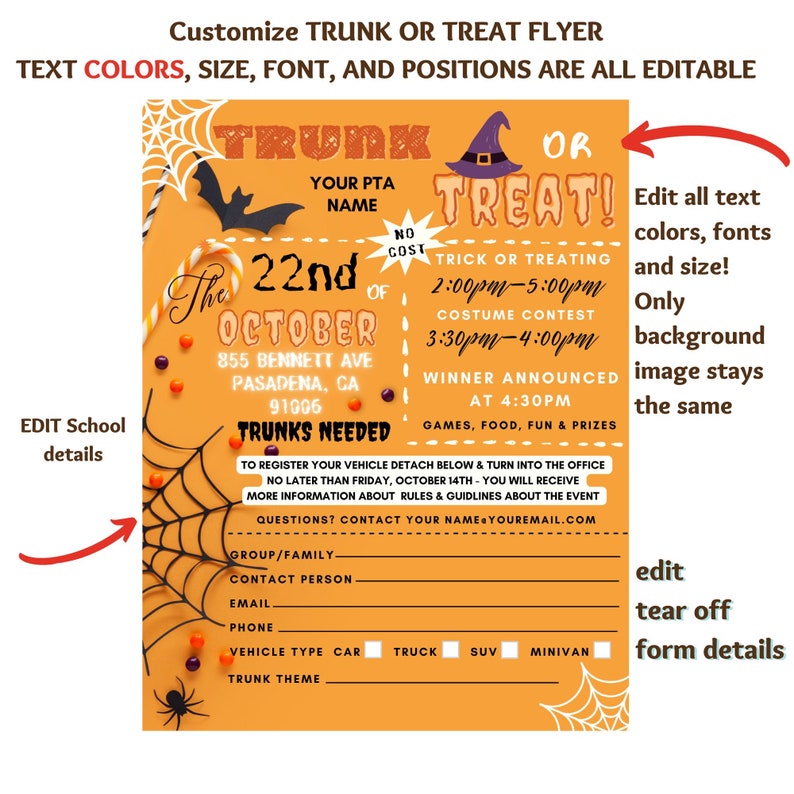 Trunk or Treat Flyer Template Tear off Form, Car Sign up Sheet, Event ...
