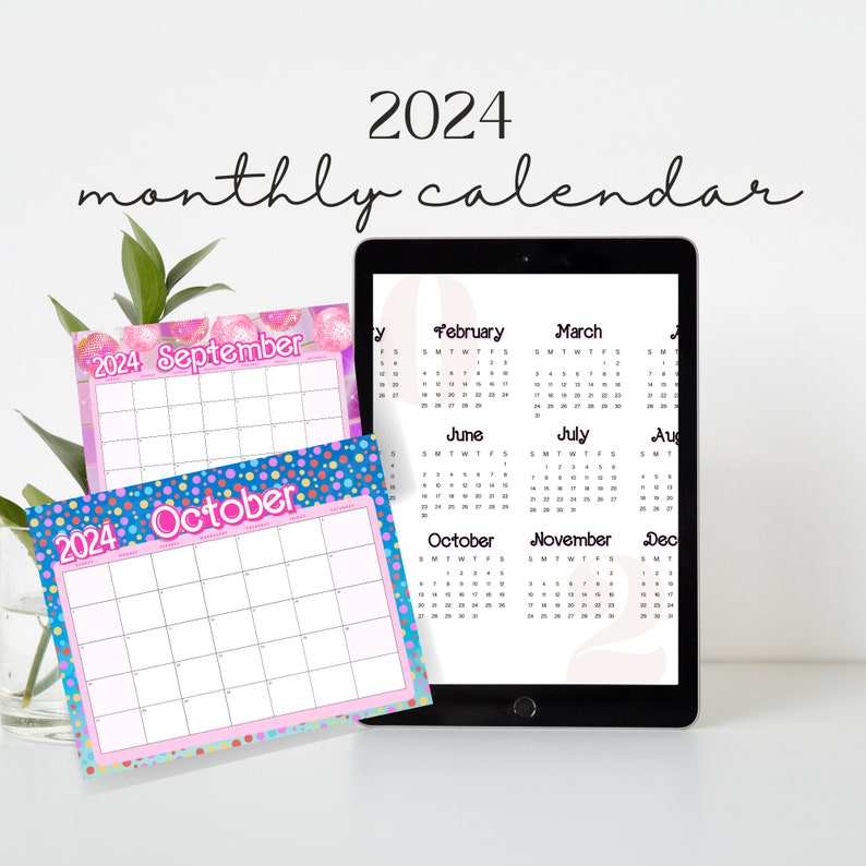 2024 Printable Pink Disco Monthly Calendar Bundle Wall - Etsy