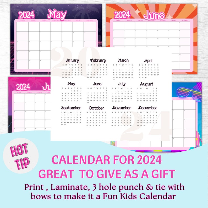 2024 Printable Pink Disco Monthly Calendar Bundle Wall - Etsy