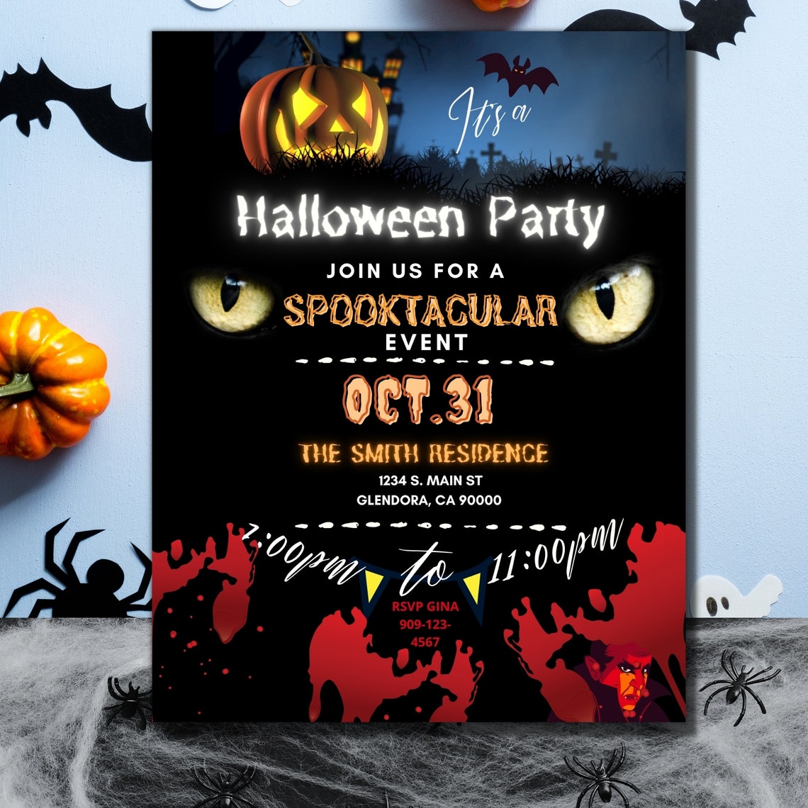 Editable Scary Halloween Party Invitation, Digital Spootacular Party ...
