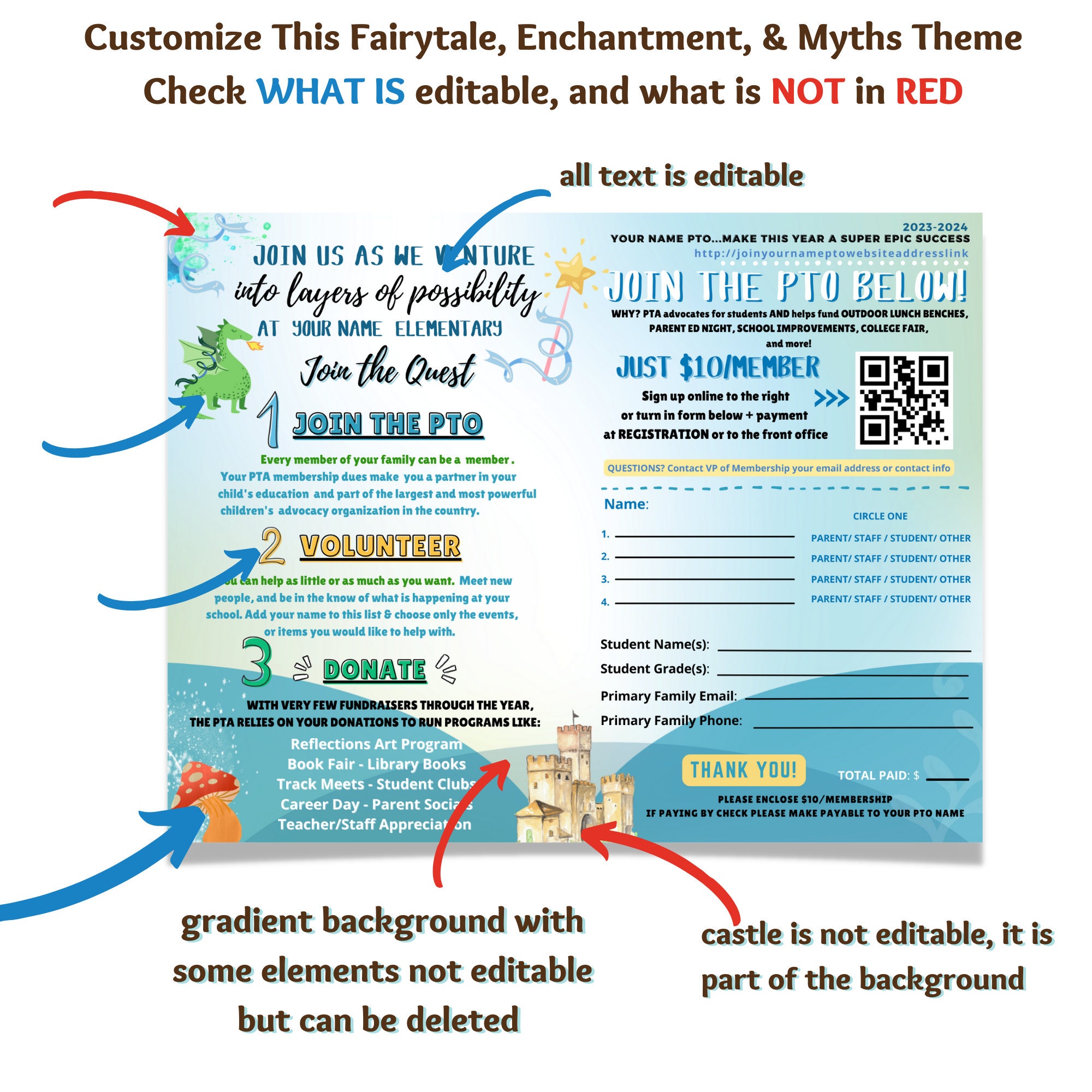 PTO Membership Flyer Editable PTA Form, Fairytale Story Enchantment ...
