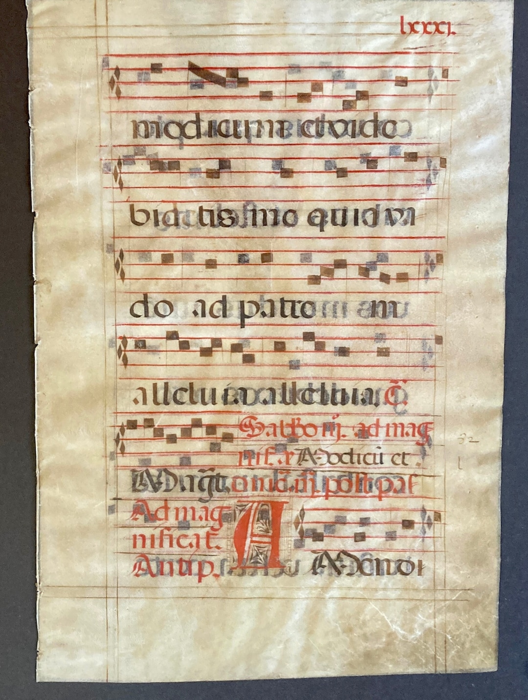 Antique Illuminated Manuscript Page Liturgical Music Antiphonal Page on ...