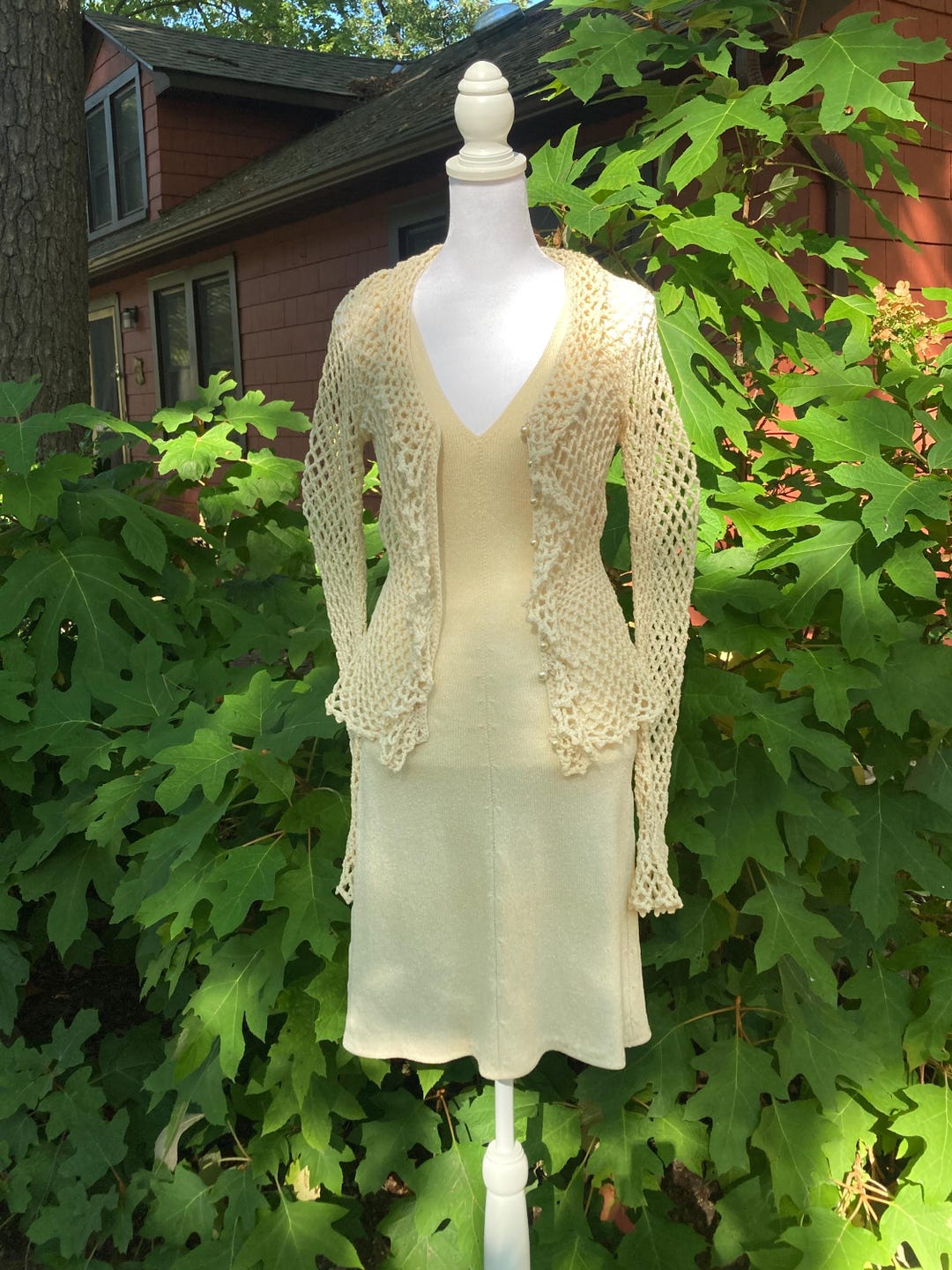 1960s Mady Gerrard Original Crochet and Knit Dress Set in Winter White ...