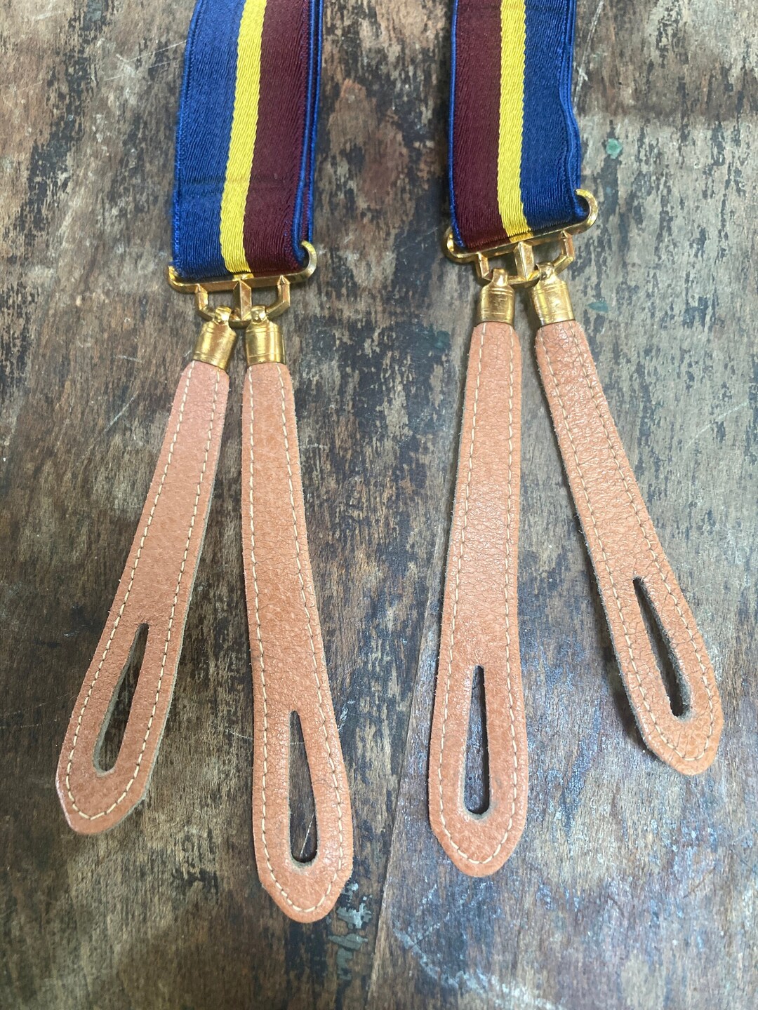 1930s Hickok V-clip Suspenders With Brass Hardware Extra Length Adjustable in Blue Yellow and ...