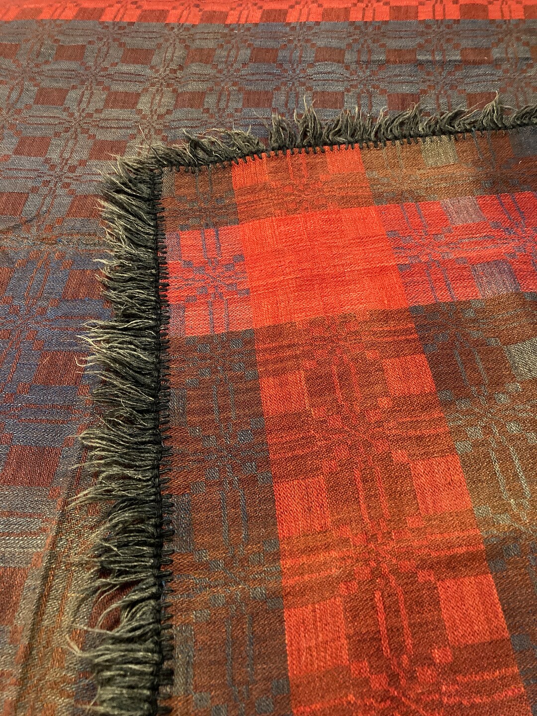 Antique 1830s Jewel Tone Hand Loomed Jacquard Wool Coverlet Blanket in ...