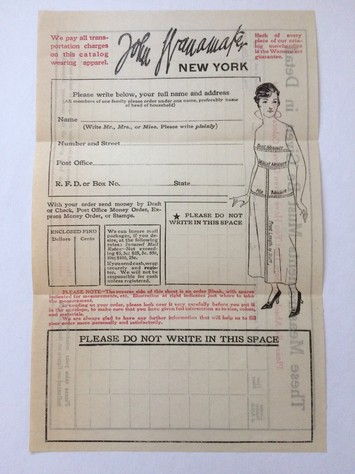 John Wanamaker NYC Mail Order Form and Envelope Circa 1920s | Etsy