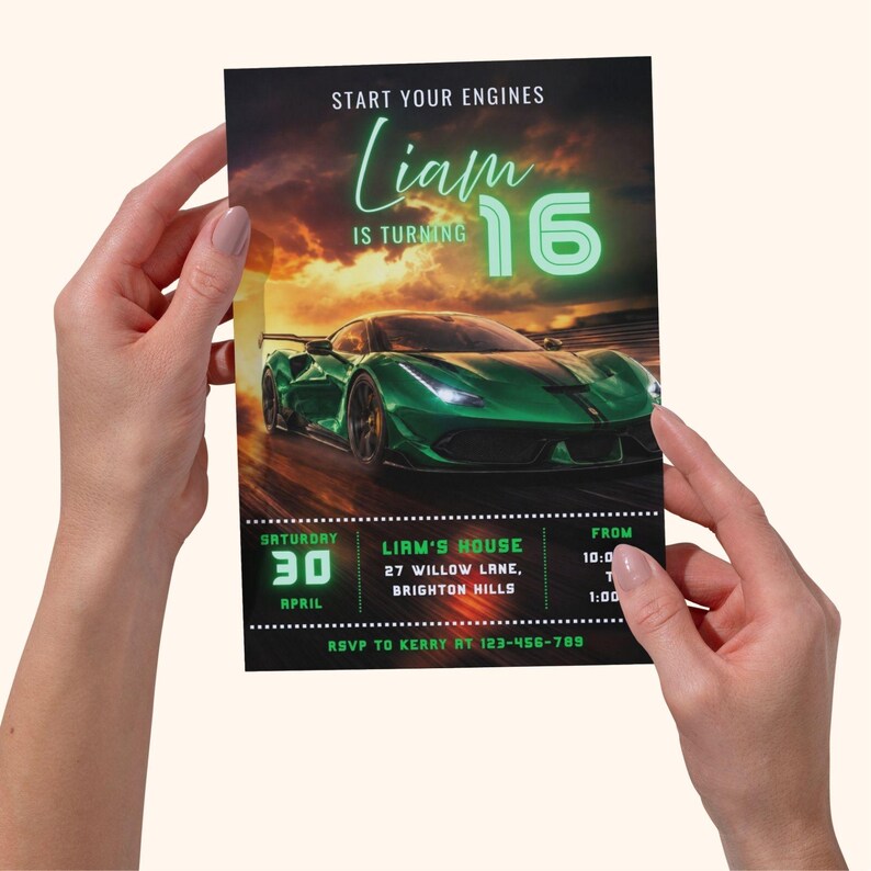 Race Car 16th Birthday Invitation Template, Editable Supercar Birthday ...