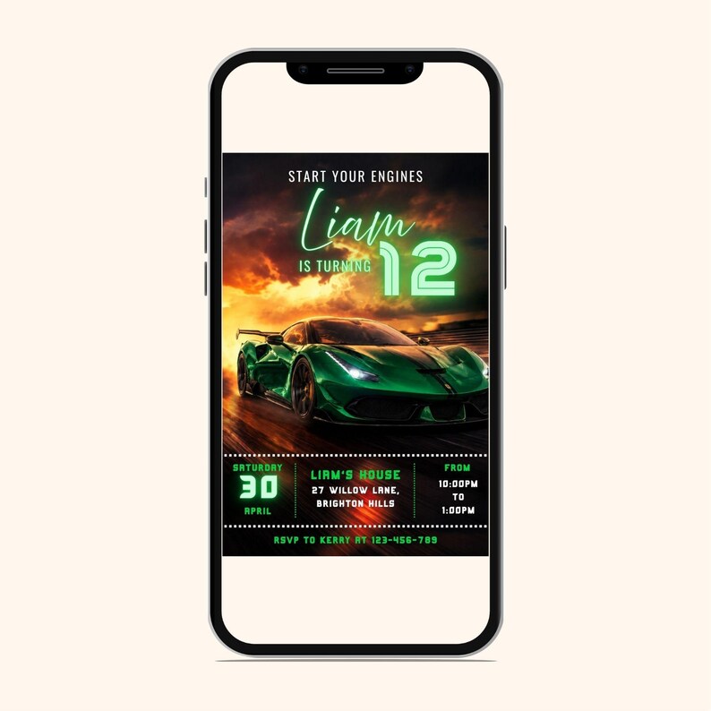 Race Car 12th Birthday Invitation Template, Editable Supercar Birthday ...