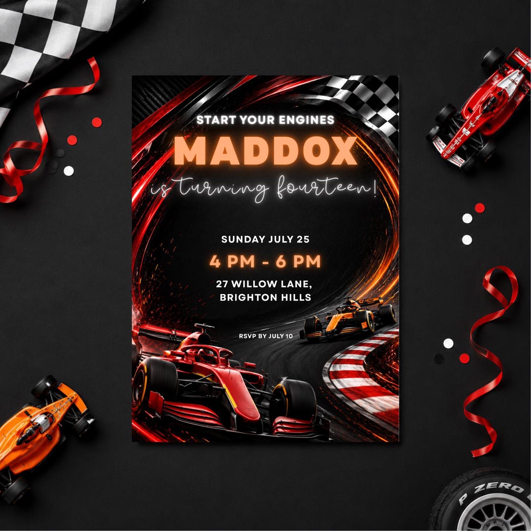 14th Formula One Birthday Invitation Editable Template, F1 Race Car ...