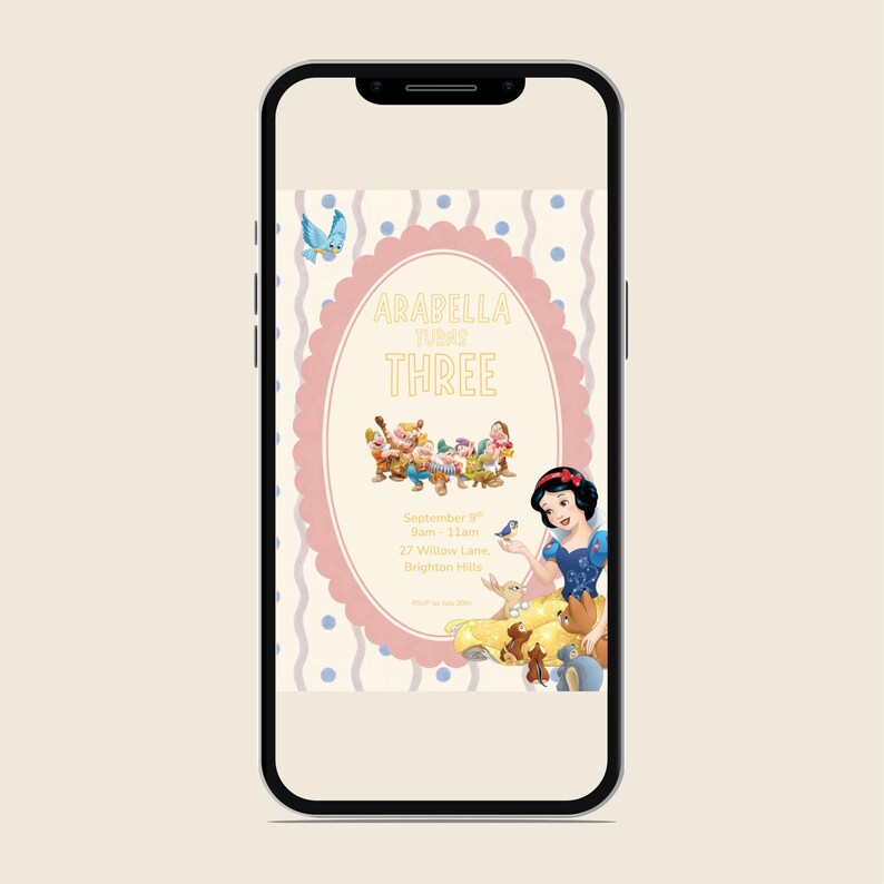 Snow White 3rd Birthday Invitation Template, Editable Fairytale ...