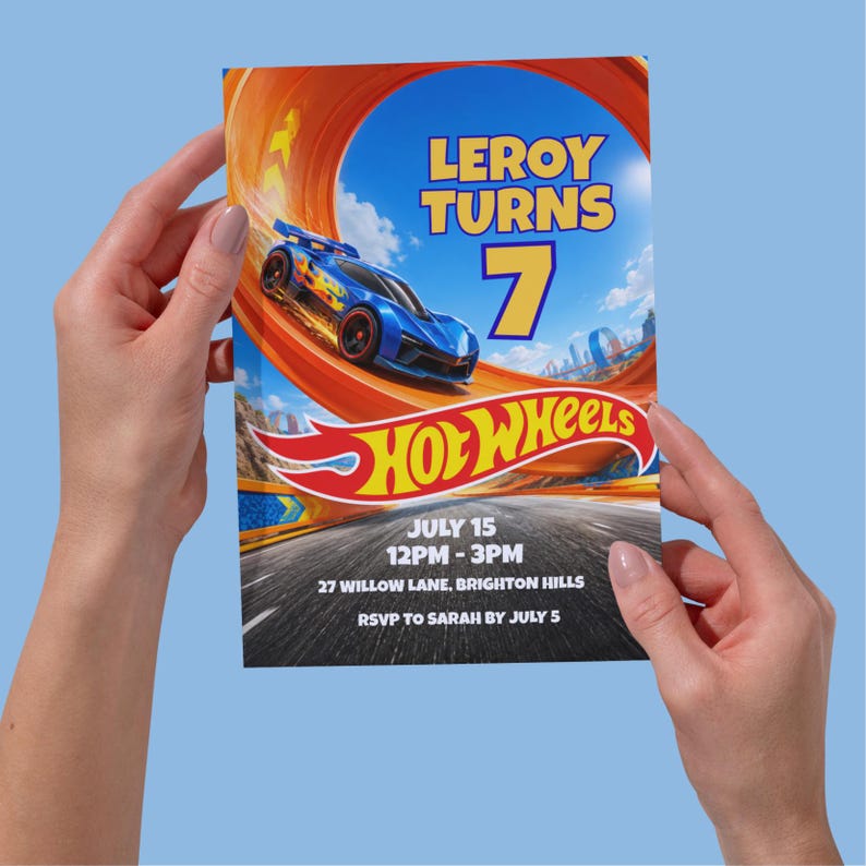 Hot Wheels 7th Birthday Invitation Template, Editable Race Car Party ...