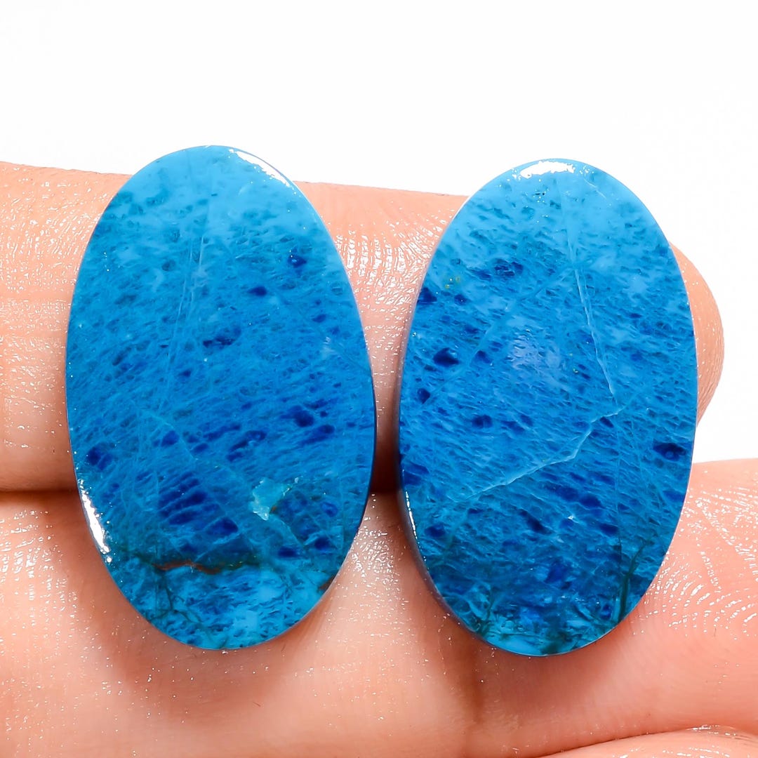 Azurite Cabochon Pair Flat Back Smooth Polished Blue Azurite Pair ...