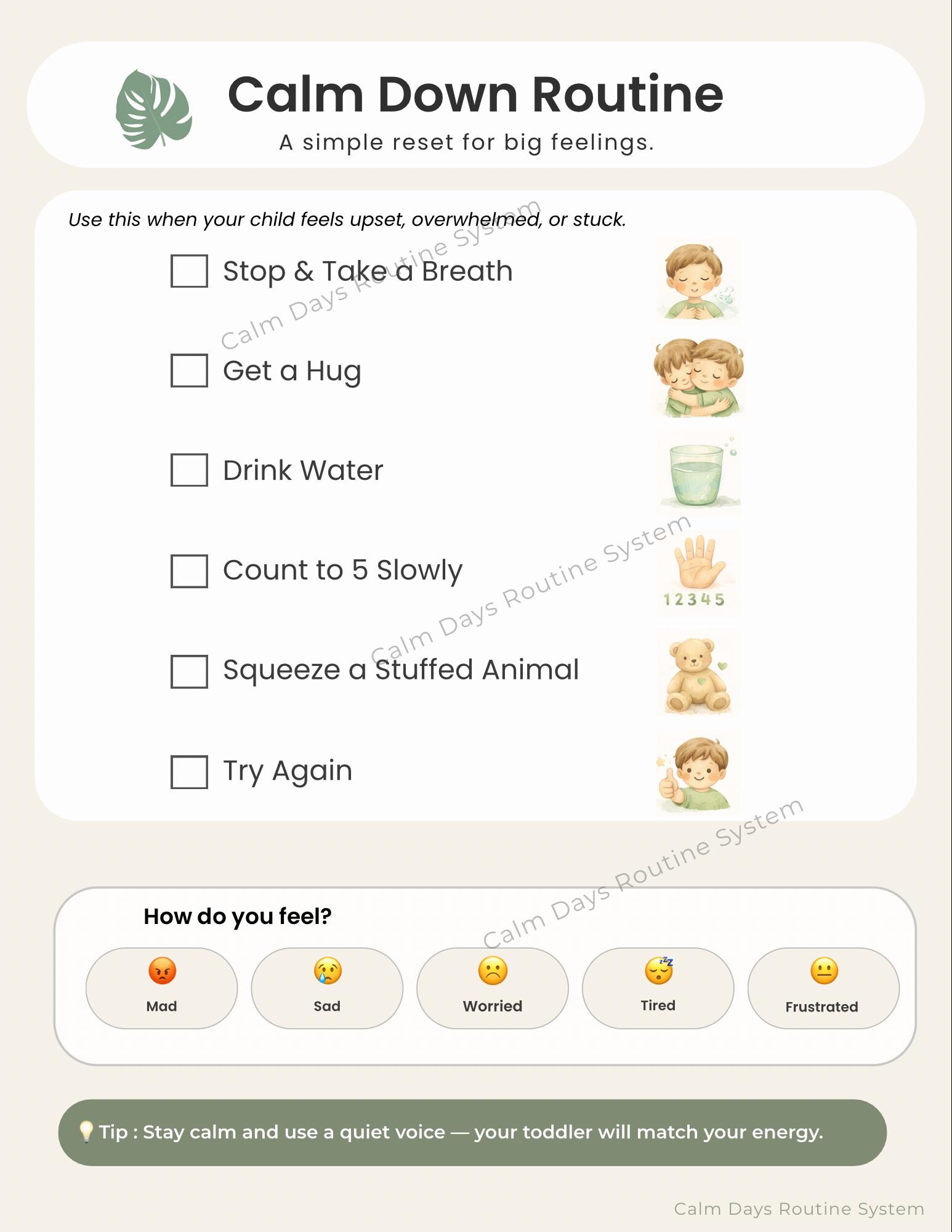 Toddler Routine Chart | Visual Schedule, Calm Down Corner (digital ...
