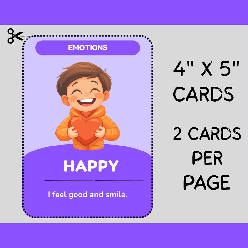 15 ADHD Friendly Emotions Flashcards for Kids Printable | Emotional ...