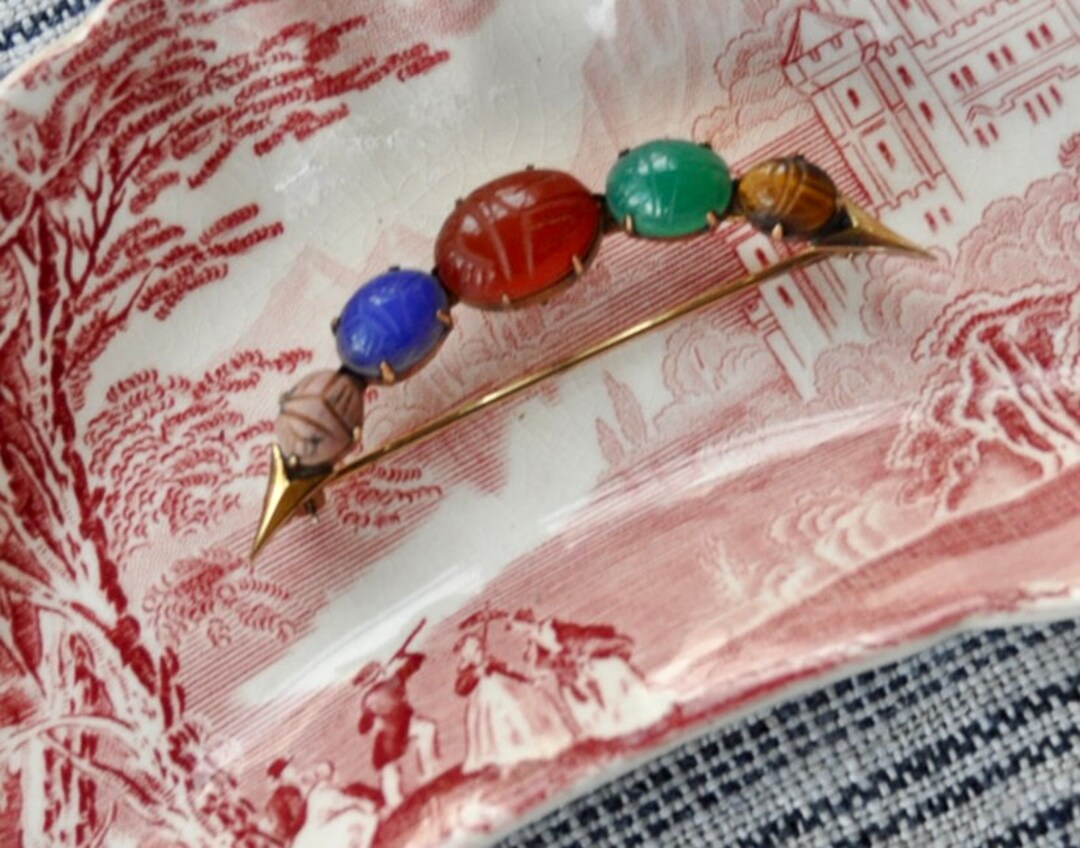 Vintage WRE Richards Crescent Pin/semi Precious Multi Gemstone Scarabs ...