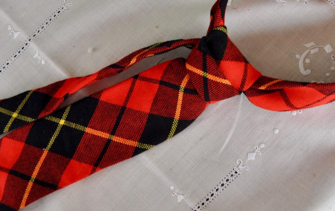 Vintage 1960s Hardy Amies Tartan Plaid Wool Neck Tie: Red Black Yellow ...