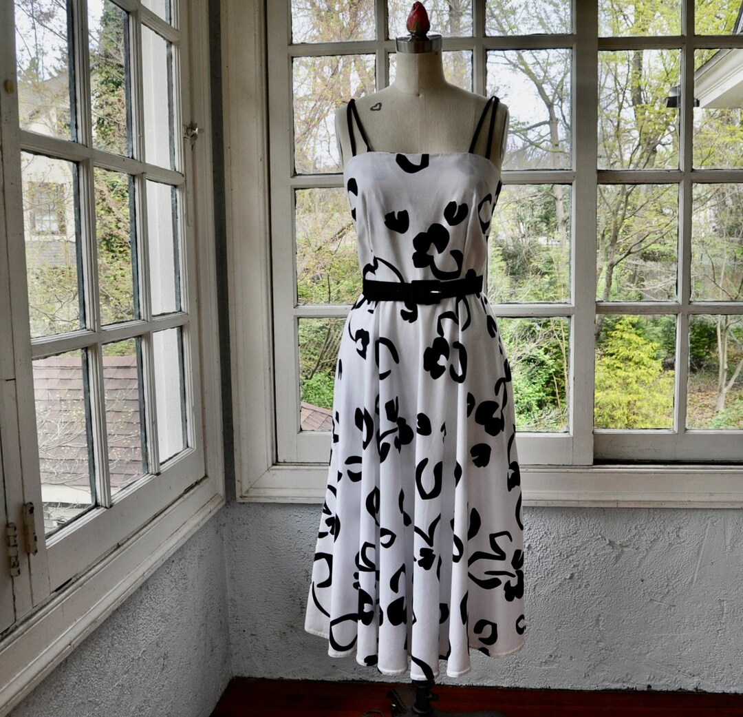 Black and White Malia Sun Dress/vintage 1960s/cotton Midi Dress With ...