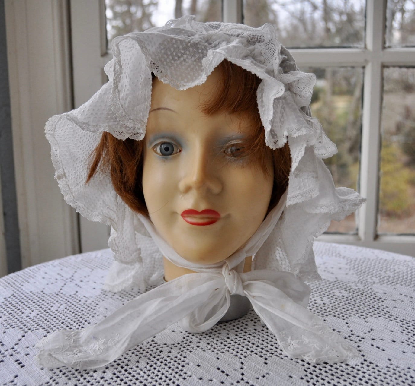 Antique Edwardian English White Seersucker Ruffled Floppy Bonnet - Etsy