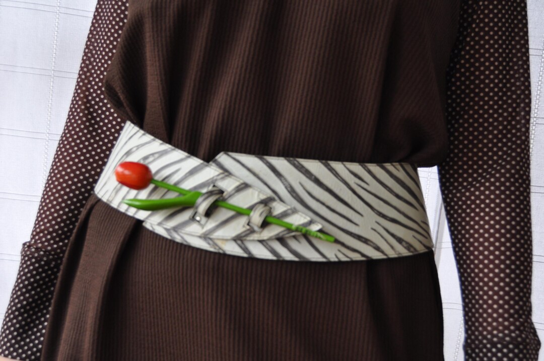 Vintage 1980s Wide Fiorucci Belt: Faux Zebra Skin Embossed Leather Belt ...