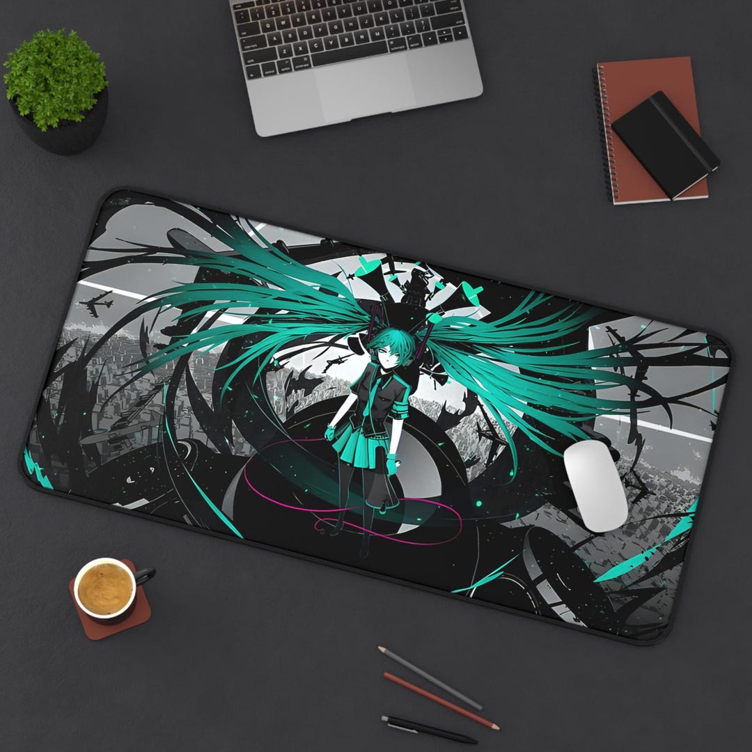 Teal Cyber Vocaloid Girl Miku Desk Mat | Anime Diva Hatsune Miku XL ...