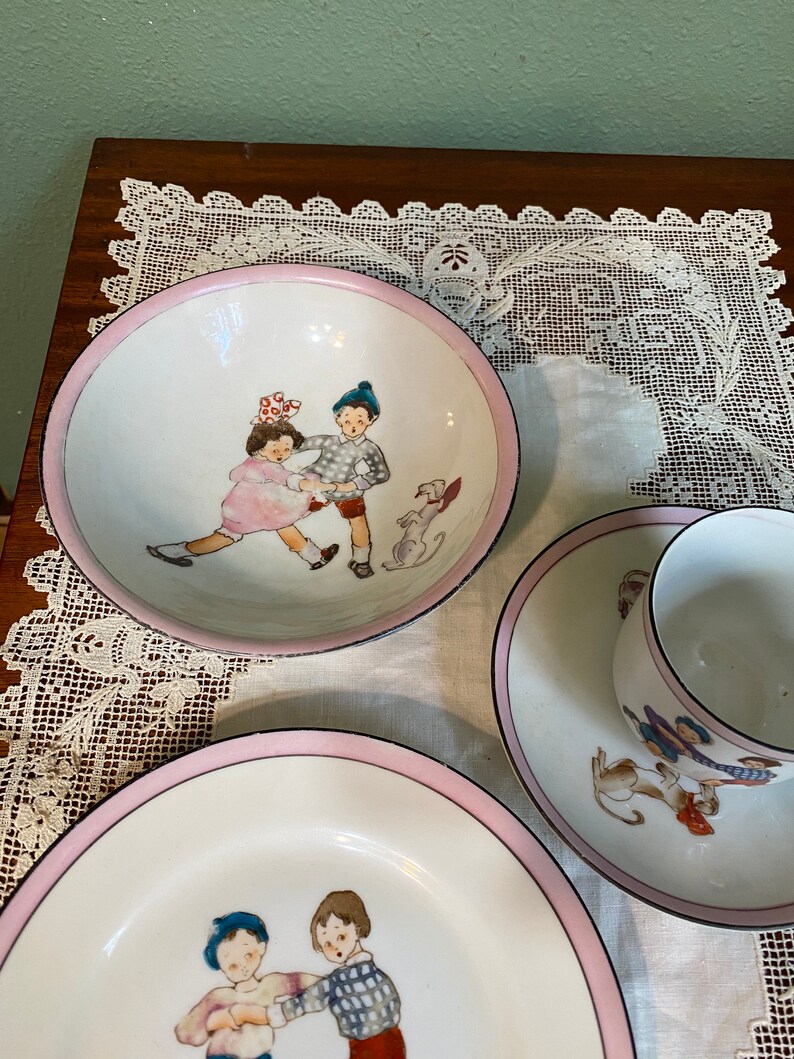 Antique Noritake Child Children Dishes Dish Set Nursery Rhyme Water ...