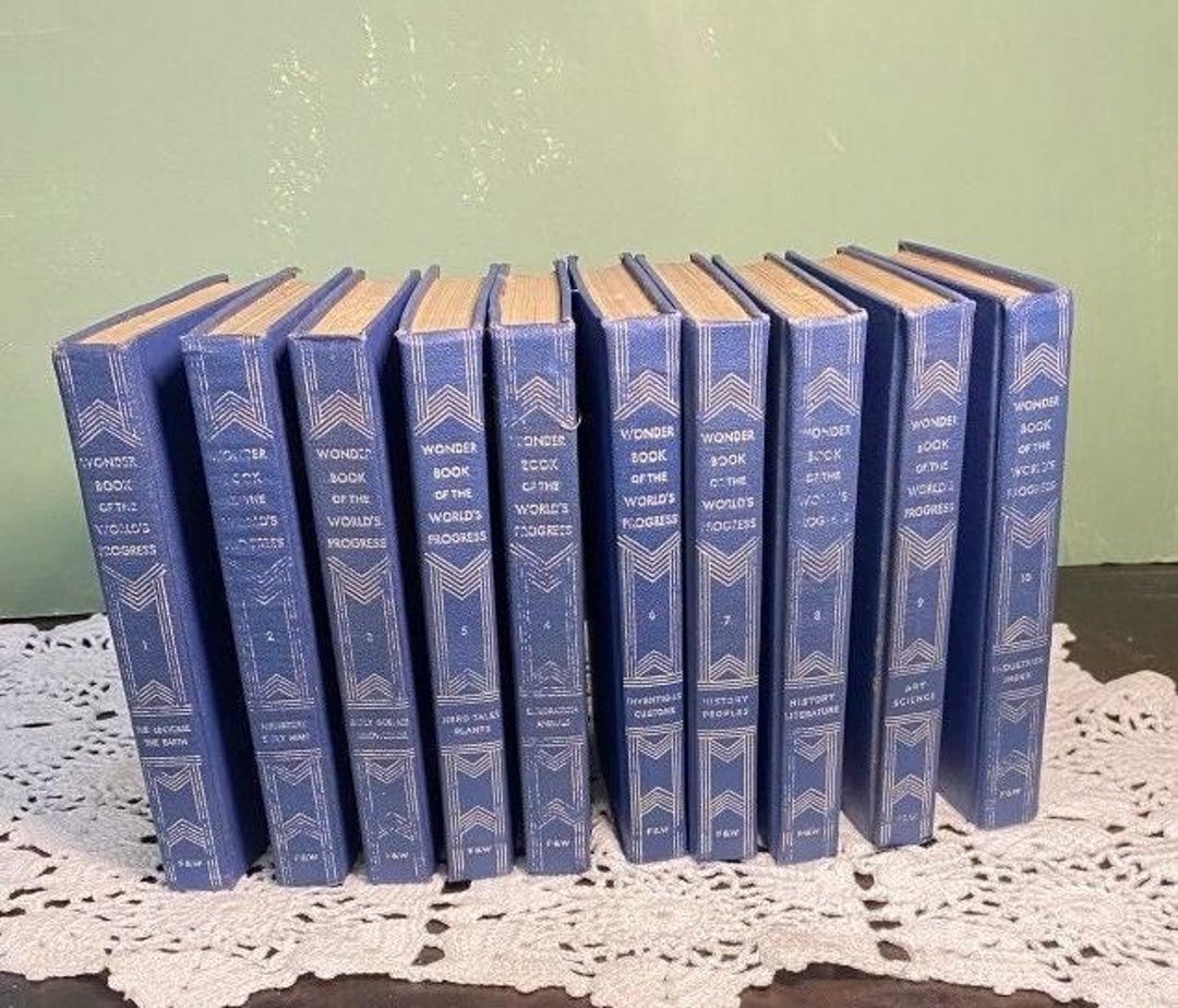 Antique Library BOOKS Blue Desk Encyclopedias 10 Volumes Mini Miniature ...