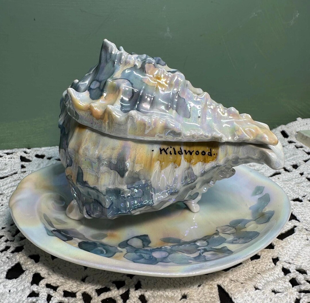 Antique SHELL Royal Bayreuth DISH Bowl With Tray Porcelain Conch Shell ...