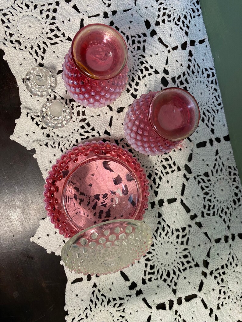 Antique Fenton Hobnail Cranberry DRESSER SET Powder Box - Etsy
