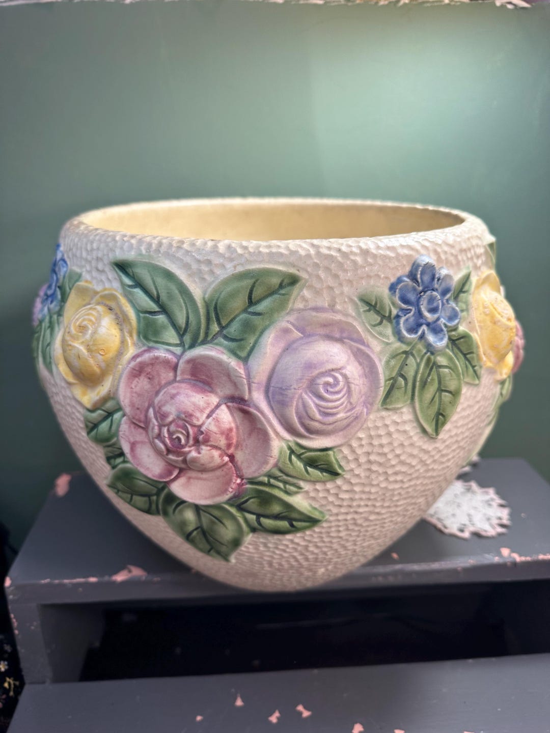 Antique HUGE Roseville ROSES Rozane PLANTER Pot Jardiniere Pottery Vase ...