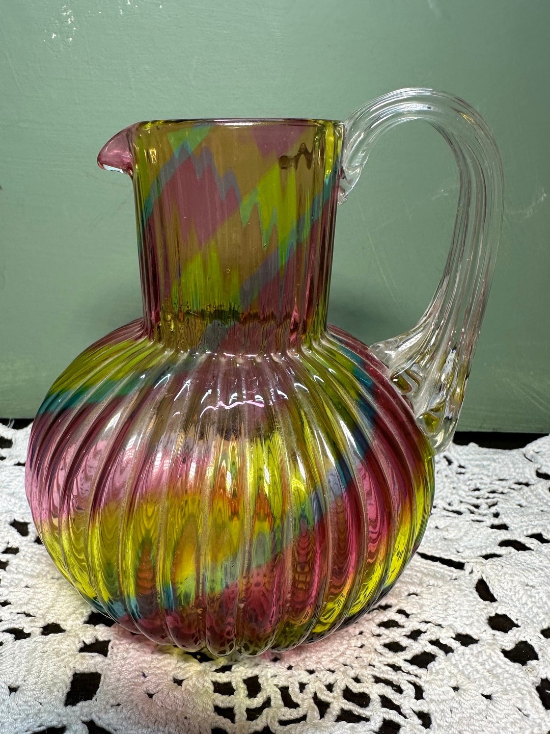 Victorian Webb RAINBOW PITCHER Antique Art Glass Applied Handle - Etsy