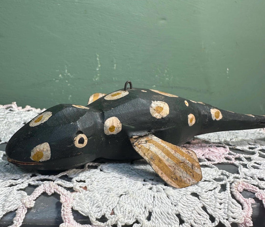 Antique Carved Wood FROG DECOY Hand Painted Lead Weights Folk Art Fish ...