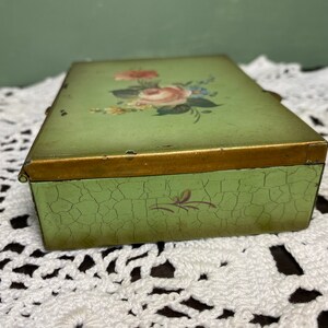 Antique Metal BOX Tole Hand Painted TIN Gorgeous Floral Dresser ...