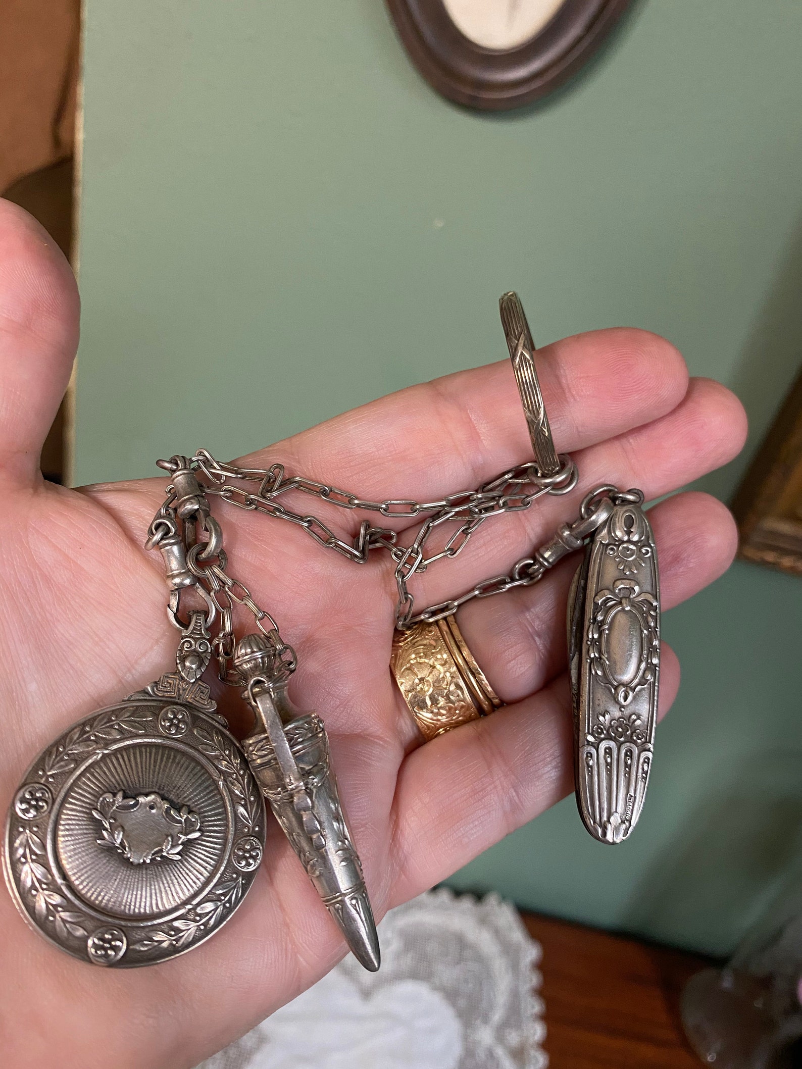 Antique Victorian Chatelaine Pocket Knife Locket Perfume | Etsy