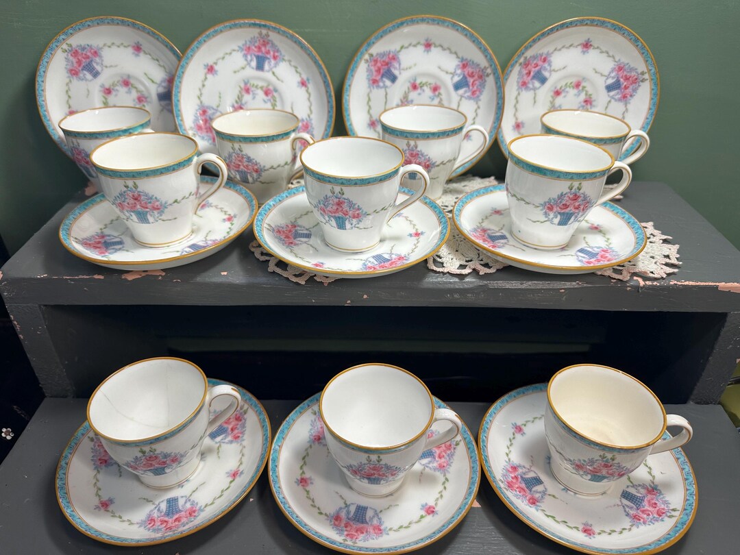 Antique Minton 10 Tea Cups Saucers Set Persian Rose Porcelain England ...