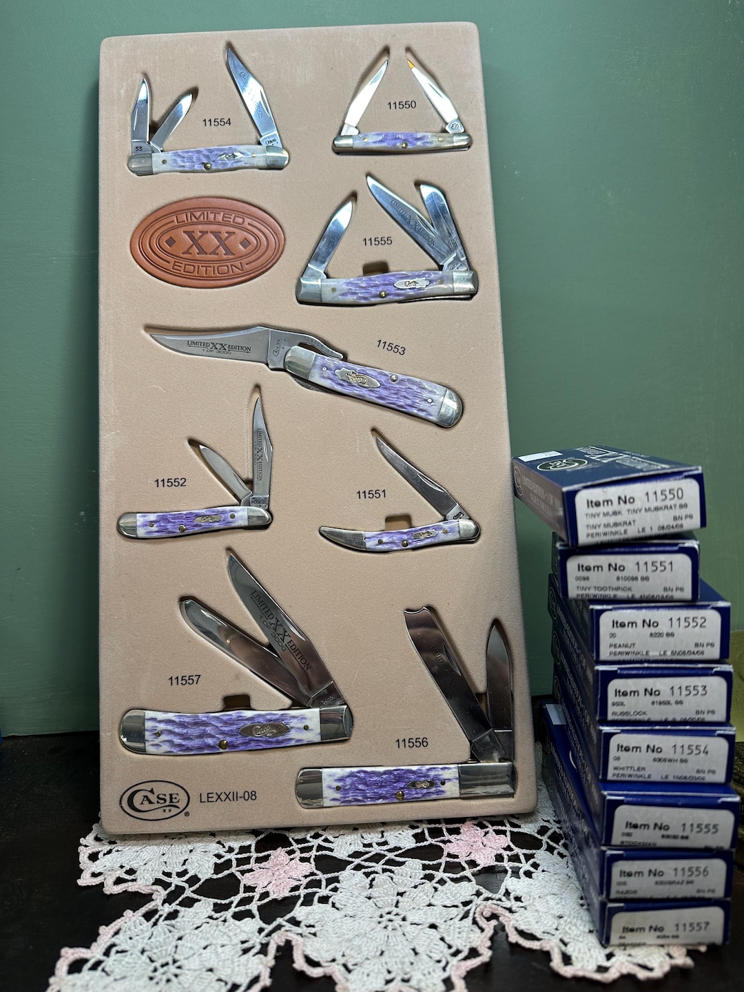 Vintage Case Xx PERIWINKLE Knife KNIVES With Case Display Board SS ...