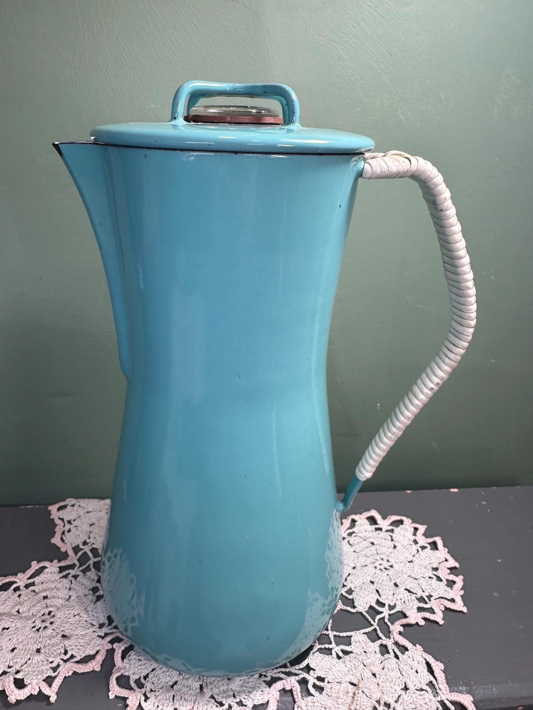 Antique Dansk Cast Iron Tiffany Blue COFFEE POT Tea Kettle Pan Pot ...