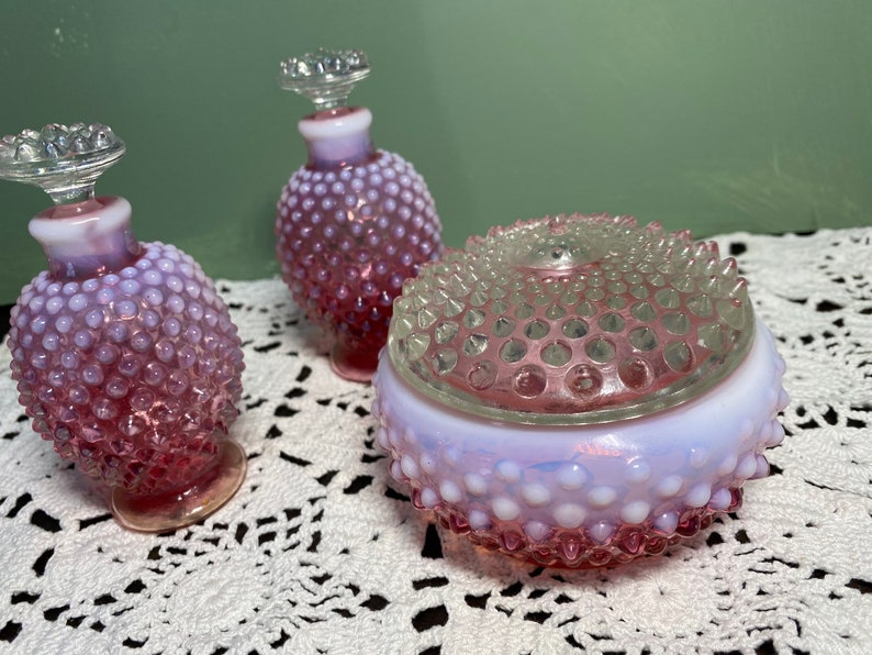 Antique Fenton Hobnail Cranberry DRESSER SET Powder Box - Etsy