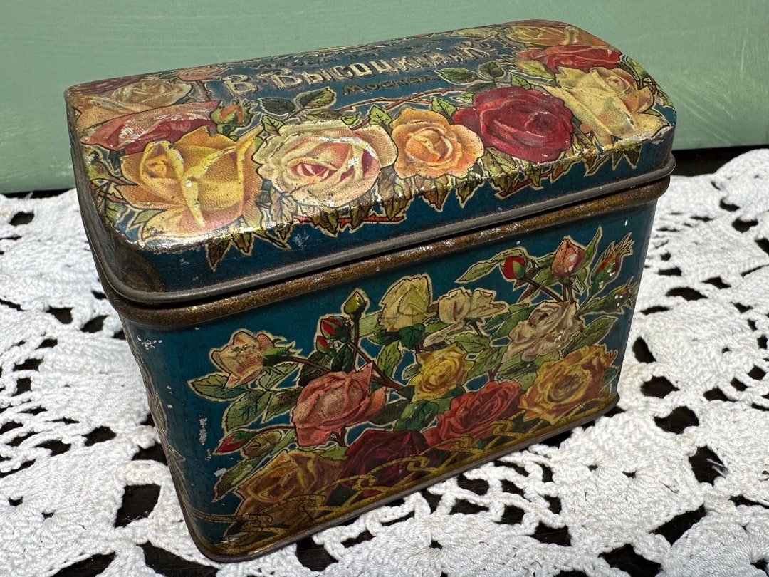 Antique Medium Elegant TEA DISPLAY BOX Tin Lid Russian Floral - Etsy