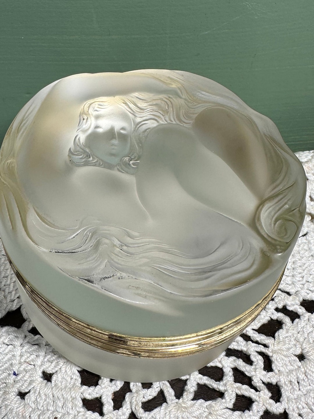 Antique Nude Woman Rene Lalique POWDER BOX Art Deco Dresser Parfum ...