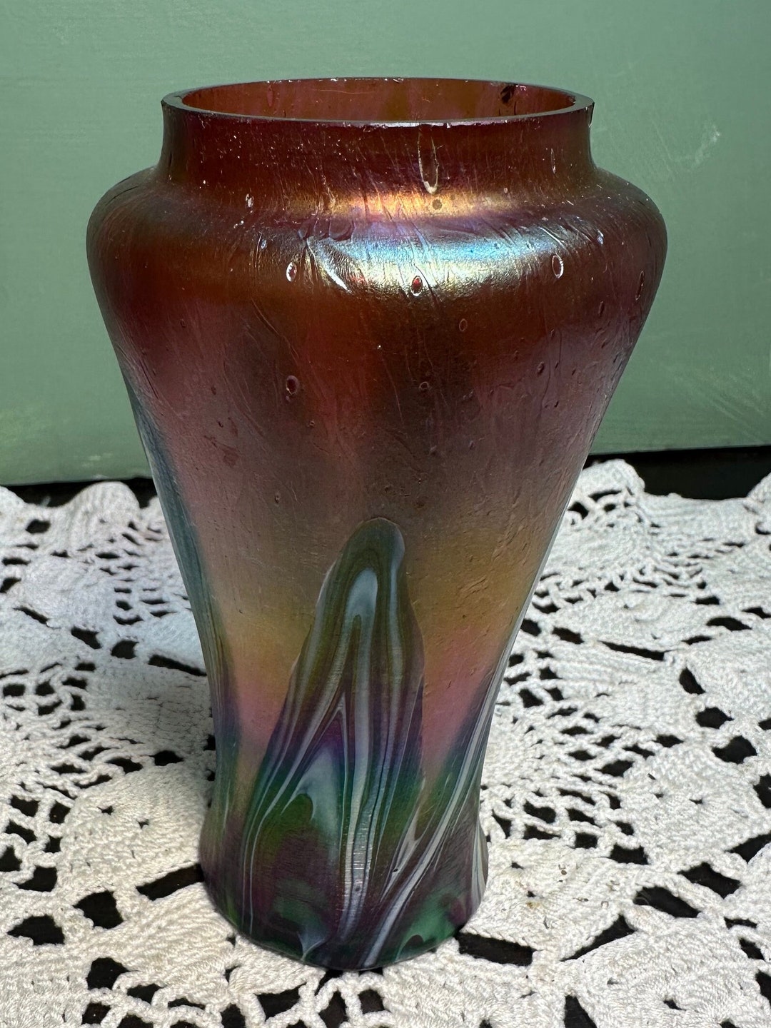 Antique Loetz VASE JAR Iridescent Red Josef Rindskopf Rim Art Glass ...