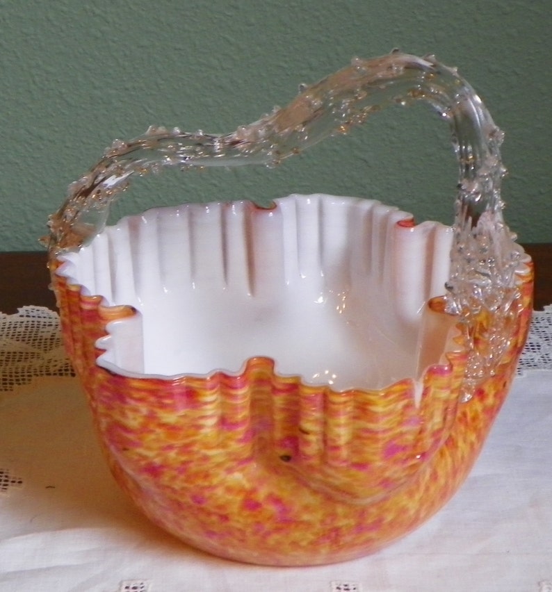 Antique Victorian BASKET Art Glass Spangle Spatterware Vasa | Etsy