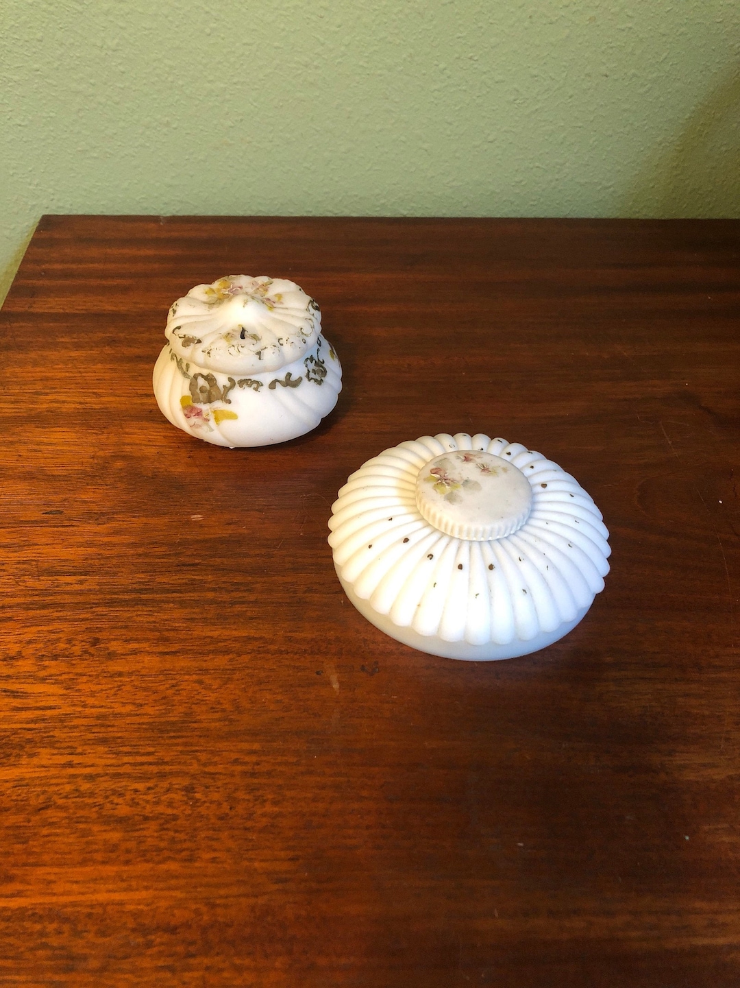 Antique INKWELL Ink Desk Set Well Opaline Satin Glass Enamel Hand ...