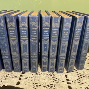 Antique Library BOOKS Blue Desk Encyclopedias 10 Volumes Mini Miniature ...
