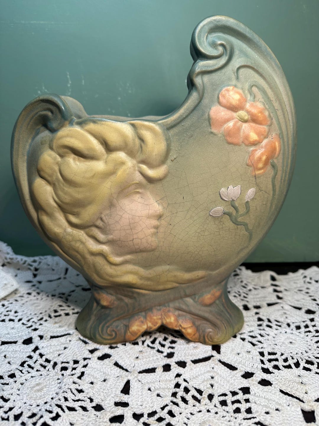 Antique Weller NAUTICAL VASE Woman Blond Shell Signed Porcelain - Etsy