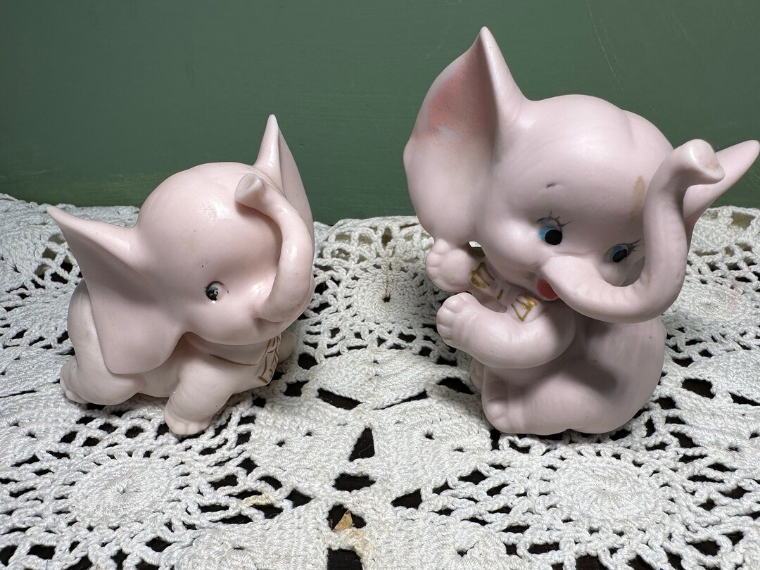 Vintage Lefton ELEPHANTS PINK Adorable Porcelain - Etsy