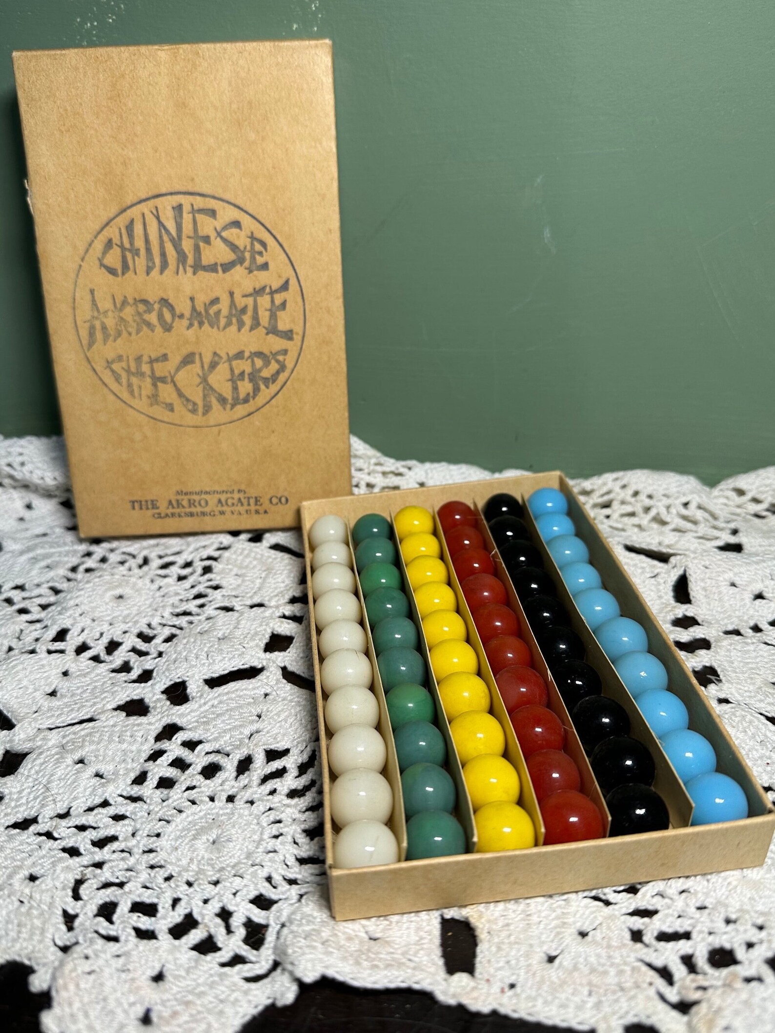 Vintage BOXED Akro Agates Chinese Checkers No 00 MARBLES Glass ...